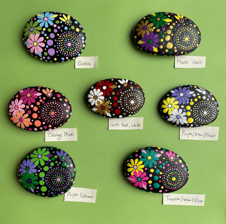 Custom Mandala Floral Painted Stones, Garden Decoration - Etsy