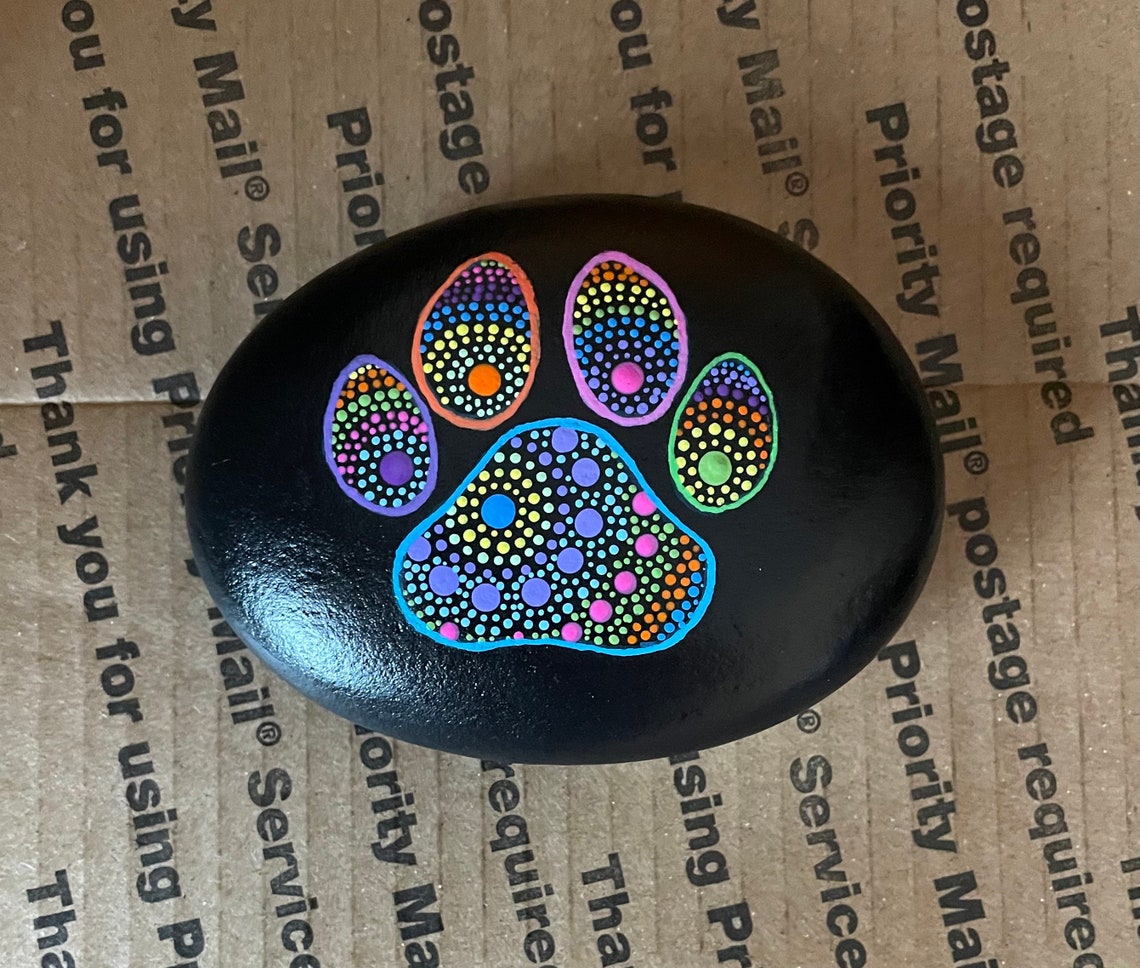 Dot Art Paw Print Painted Stone Pet Memorial Stone Art Small - Etsy