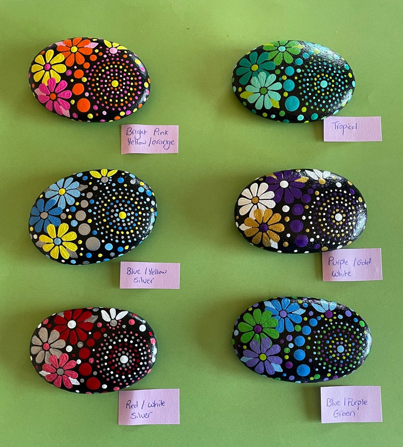 Custom Mandala Floral Painted Stones, Garden Decoration - Etsy