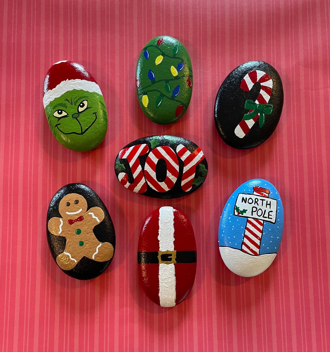 Custom Set of Hand Painted Christmas Stones, Small Gift, Co-worker Gift ...