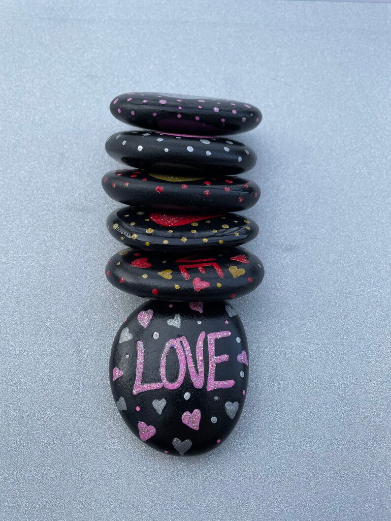 Valentines Love and Hearts Rocks, Customizable Set of Three Hand ...