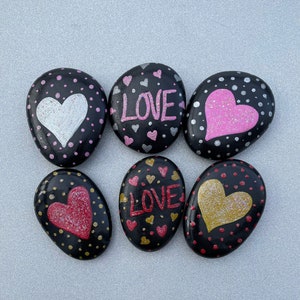 Valentines Love and Hearts Rocks, Customizable Set of Three Hand ...