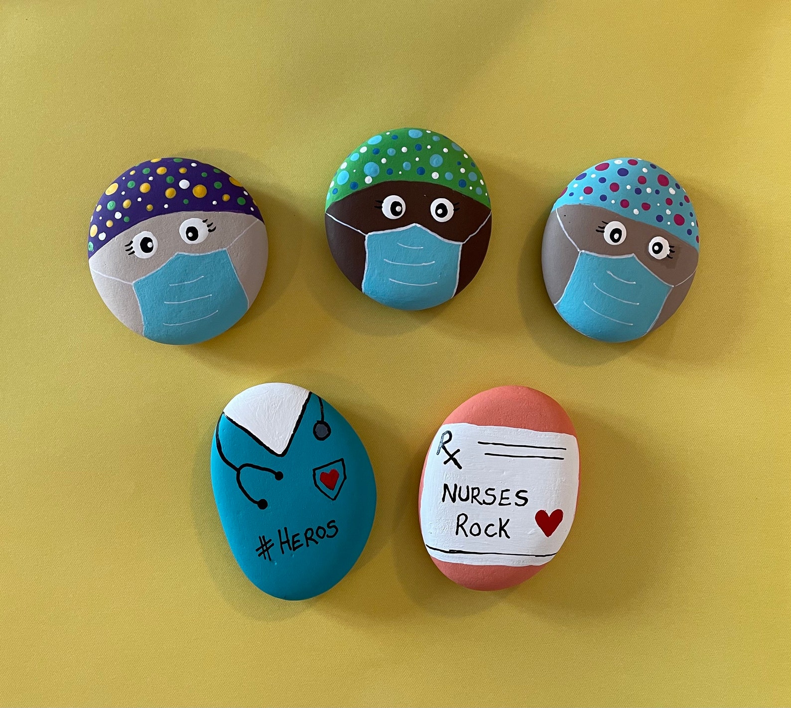 Custom Set of Healthcare Hero Painted Rocks - Etsy