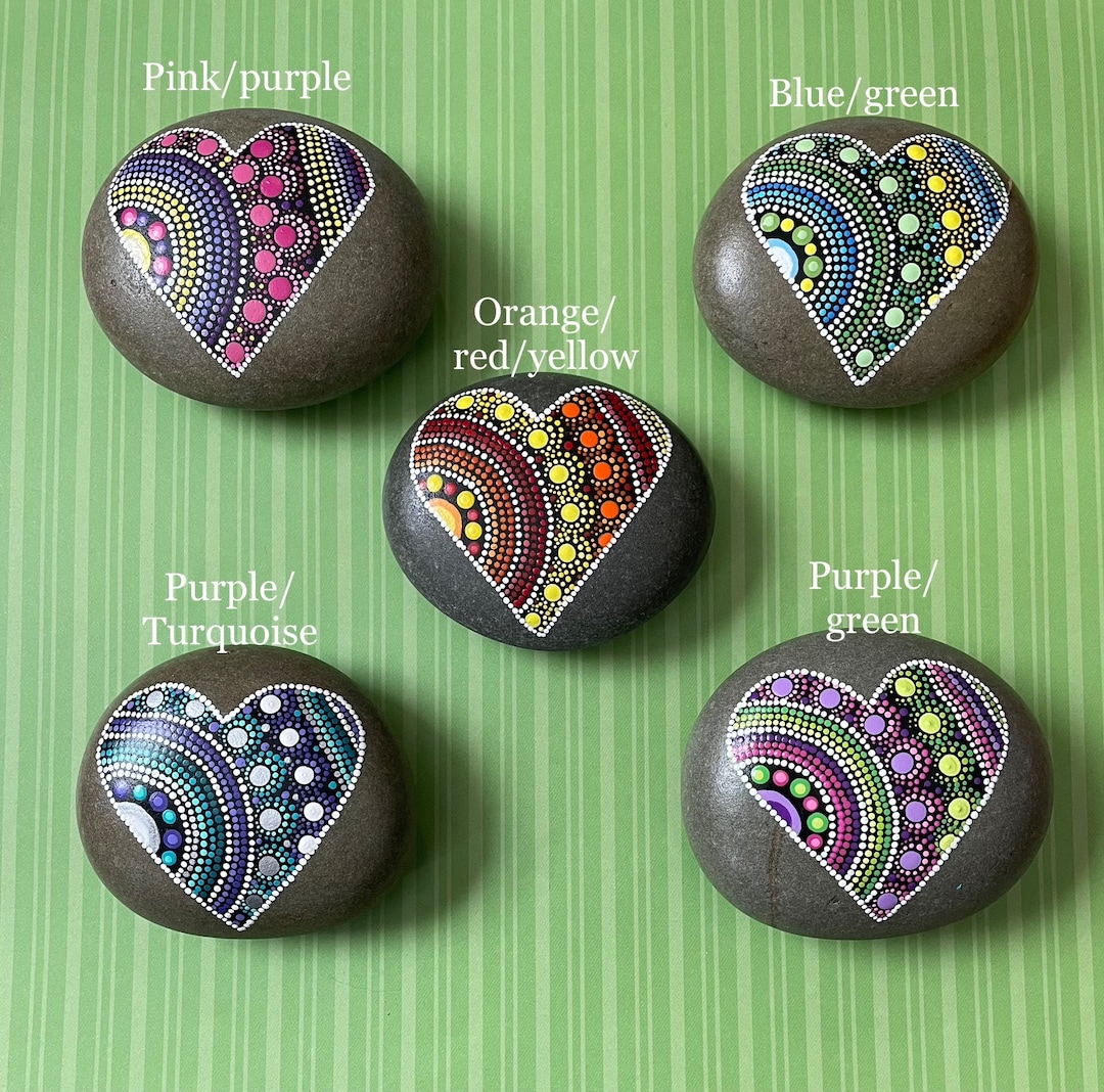 Custom Dot Art Mandala Heart Stones, Small Gift, Garden Decor - Etsy