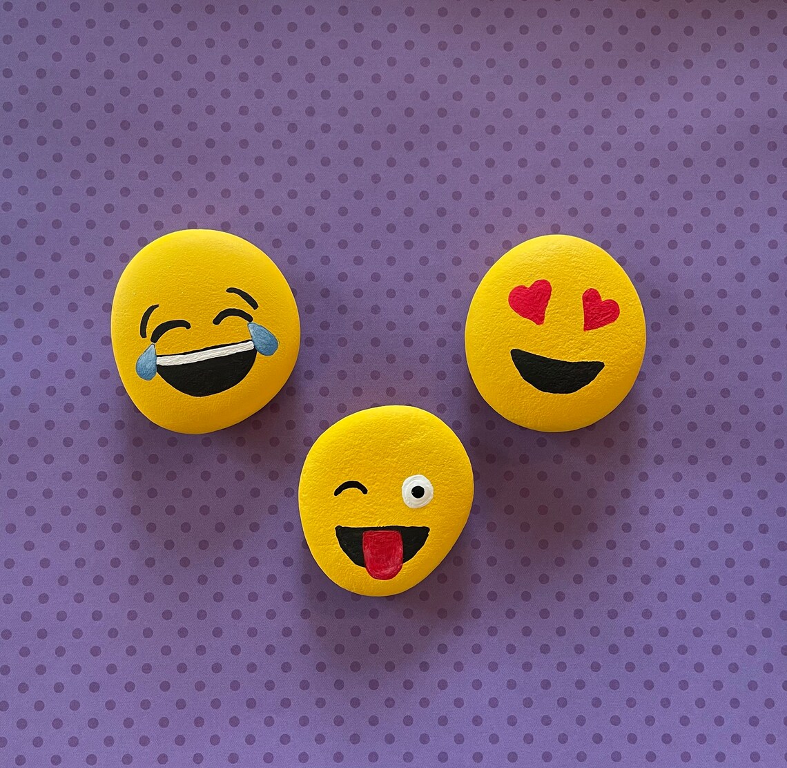 Custom Set of Handpainted Emoji Rocks, Small Gift, Desk Decoration - Etsy