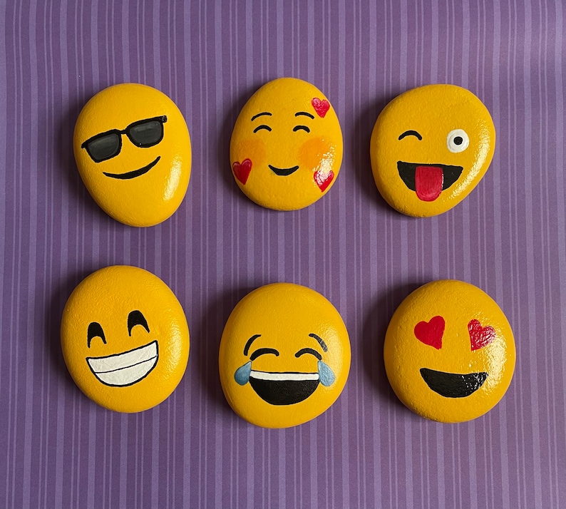 Custom Set of Handpainted Emoji Rocks, Small Gift, Desk Decoration - Etsy
