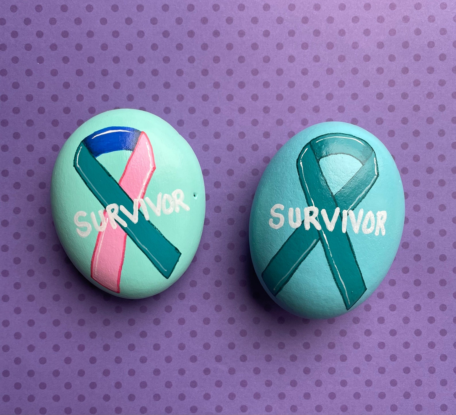Custom Cancer Awareness Ribbon Painted Rocks Garden Decor - Etsy