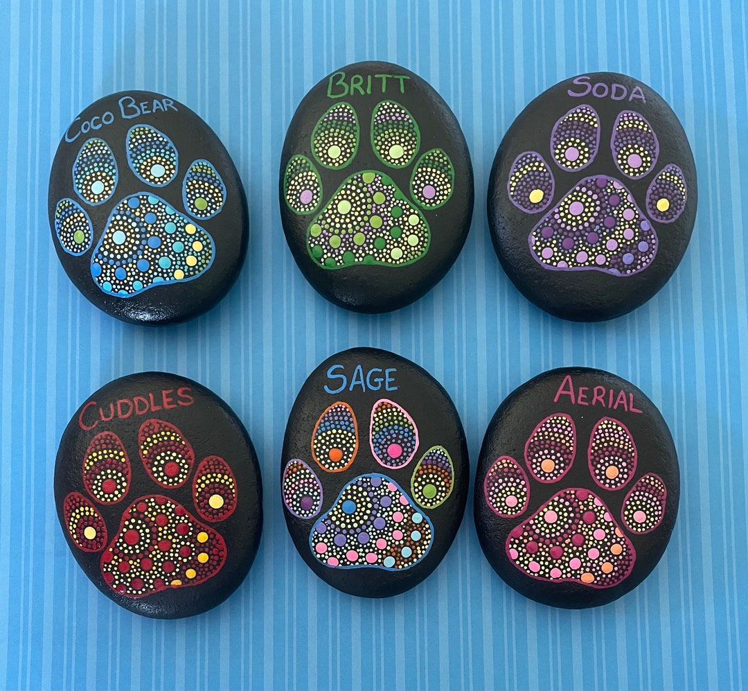 Dot Art Paw Print Painted Stone Pet Memorial Stone Art Small - Etsy