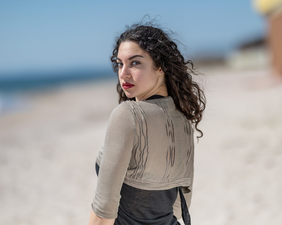 Linen and Silk Stylish Shrug, Fitted Bolero, Long Sleeve Pull Over ...