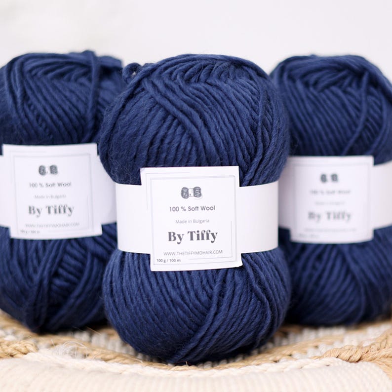 100 % Denim Blue Wool Yarn - Knitting Yarn - Aran Weight Yarn - Worsted ...