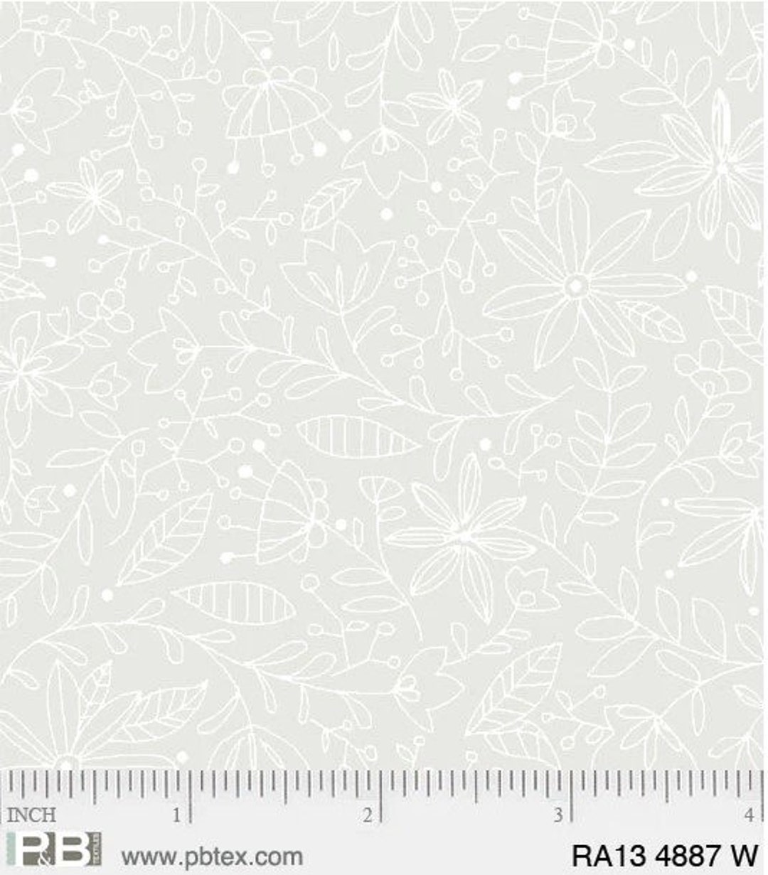 White on White Cotton Fabric, Botanicals, Fabric by the Yard, P&B ...