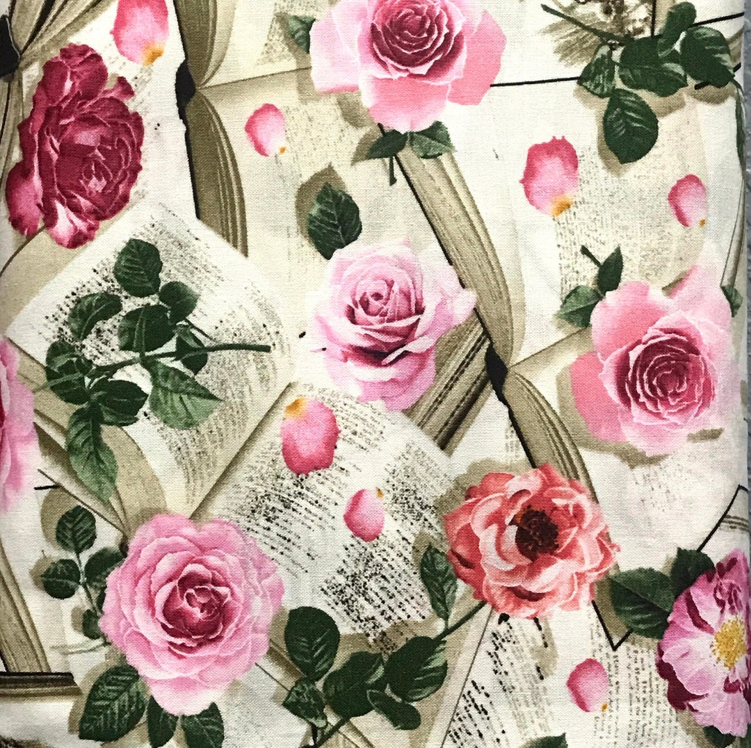 Pink Rose Fabric, Book Fabric, Fabric by the Yard, Timeless Treasures ...