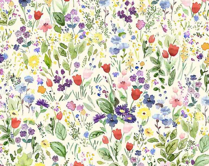 Remnant Floral Fabric, Watercolor Cotton, Field of Flowers, Timeless ...