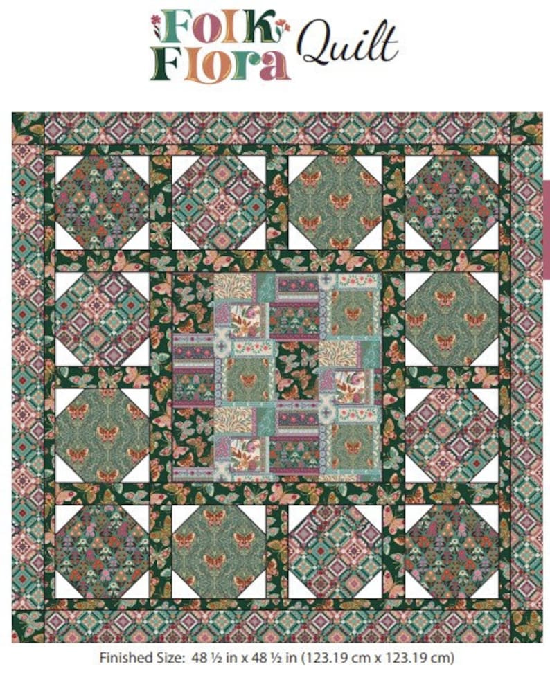 Floral Cotton, Floral Bouquet, Folk Flora Turquoise, Caroline Alfreds ...