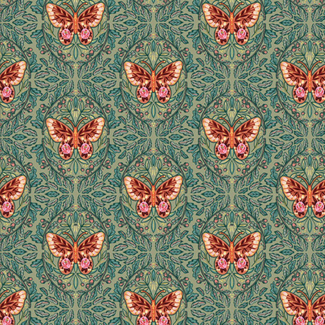 Butterflies, Folk Flora, Caroline Alfreds, 3 Wishes Fabric - Etsy