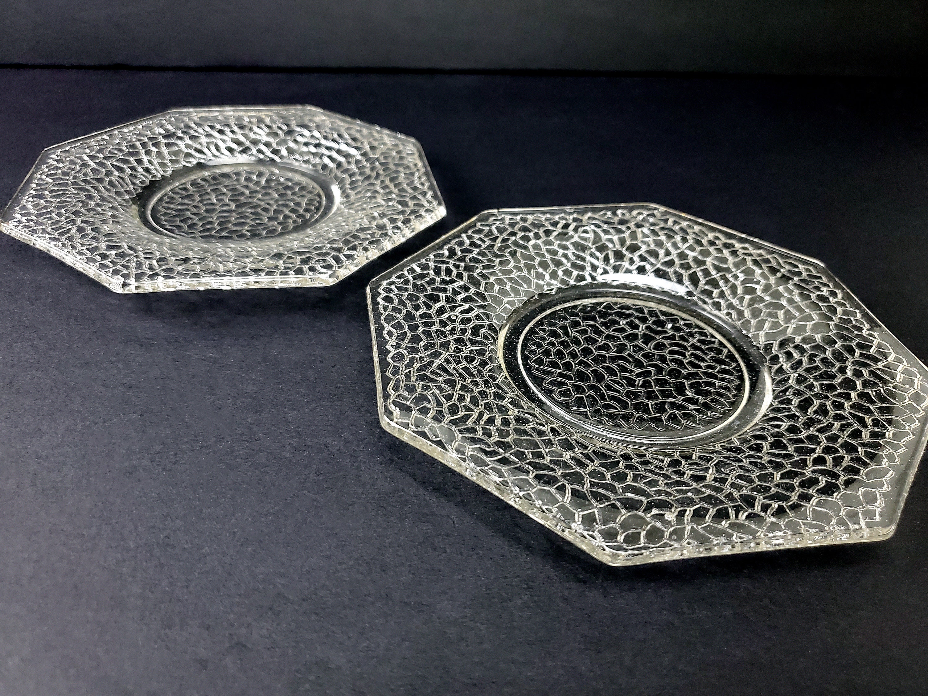Vintage "crackle" Clear Depression Glass Small Plates - L.E. Smith ...