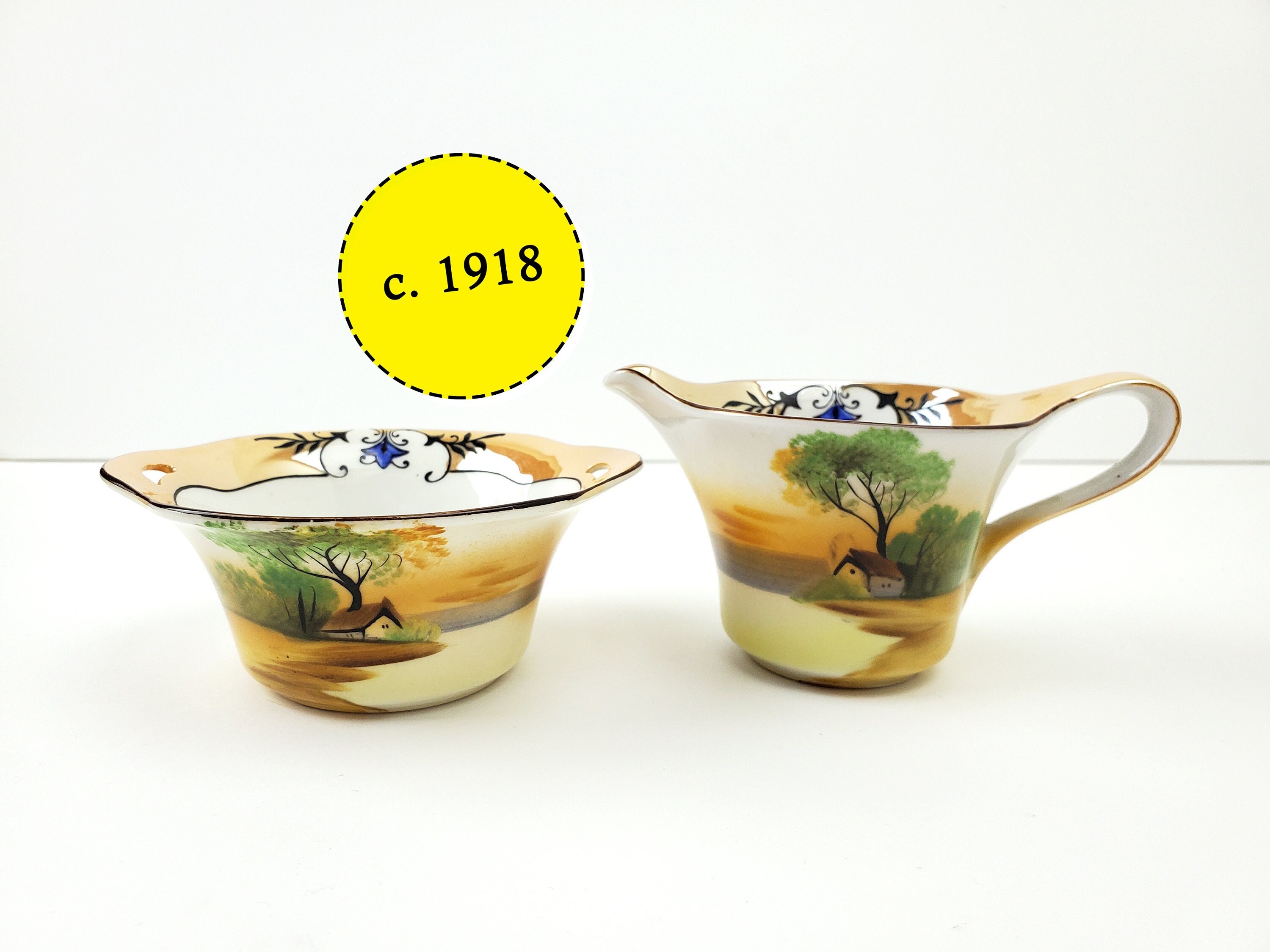 Antique Japanese Lusterware Porcelain Creamer and Sugar Bowl Set ...