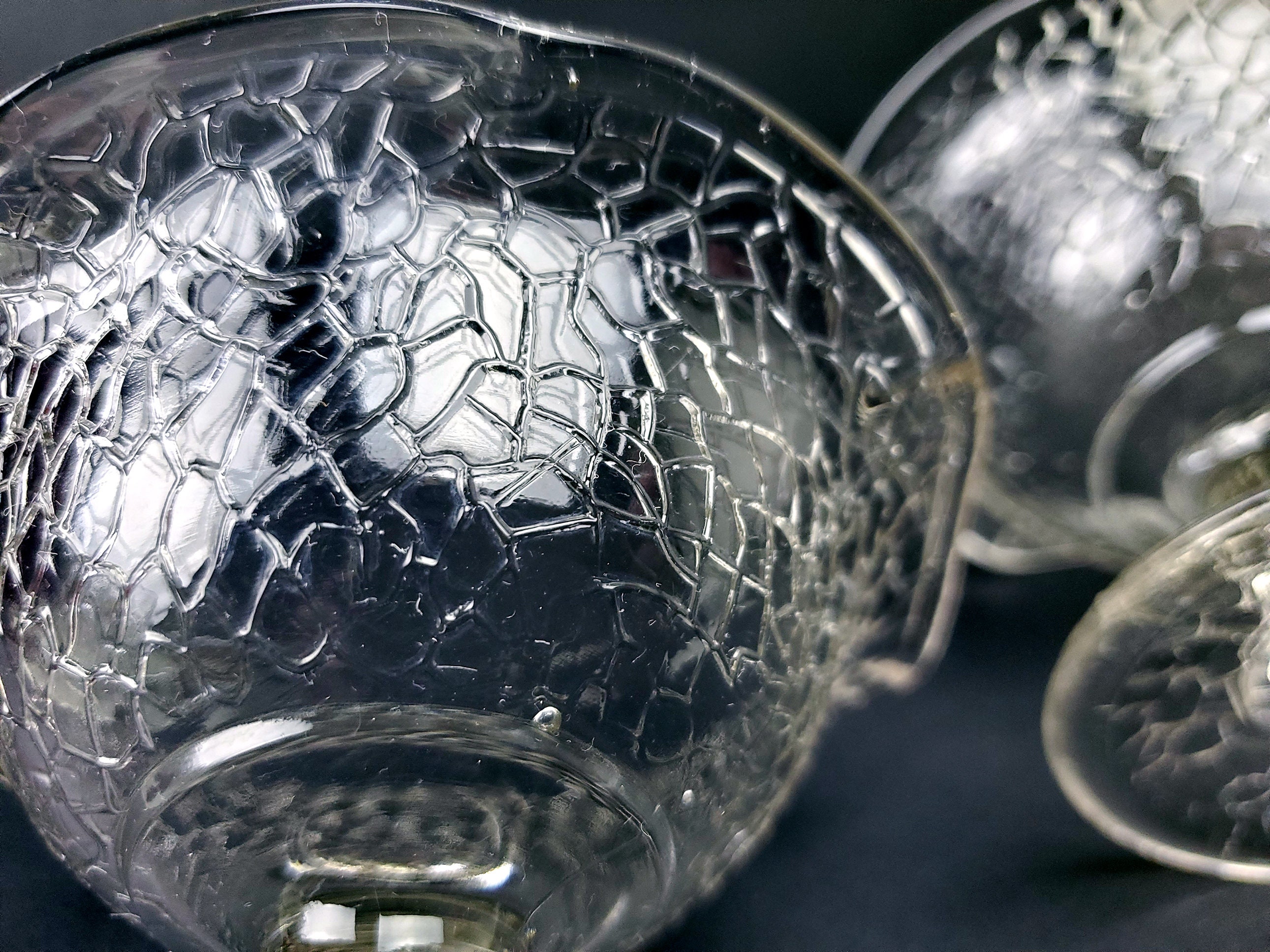 Vintage "crackle" Clear Depression Glass Ruffled Footed Cups - L.E ...