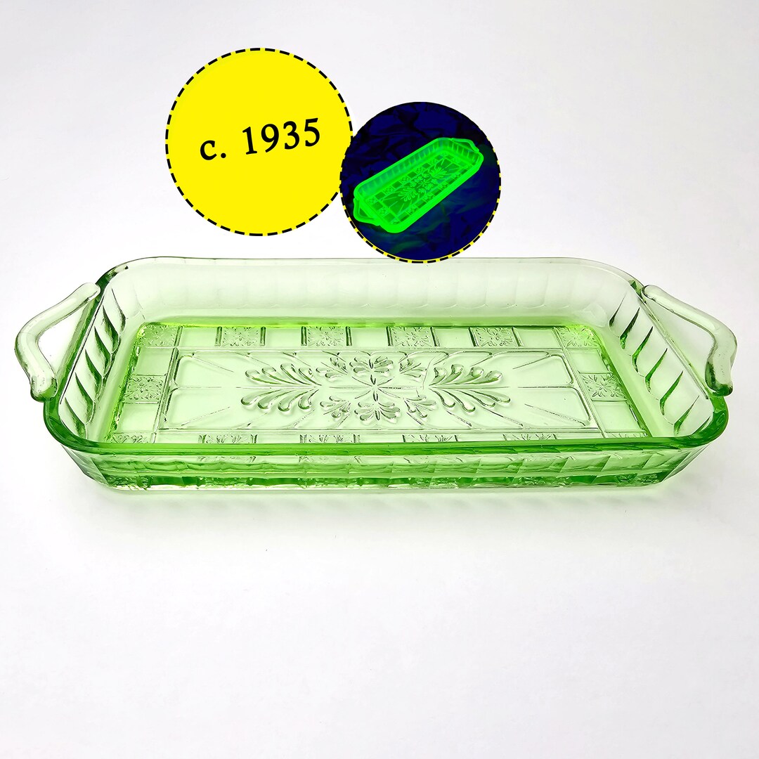 Vintage Uranium "doric" Green Depression Glass Dish - Jeannette Glass ...