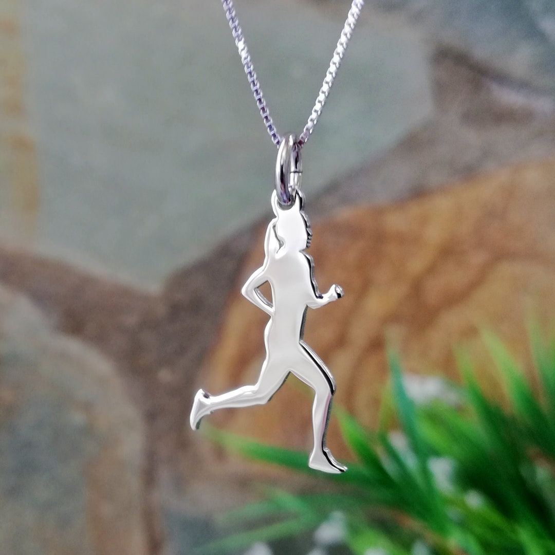 Runner Necklace Gift for Mom Silver Pendant of a Runner Woman Runner ...