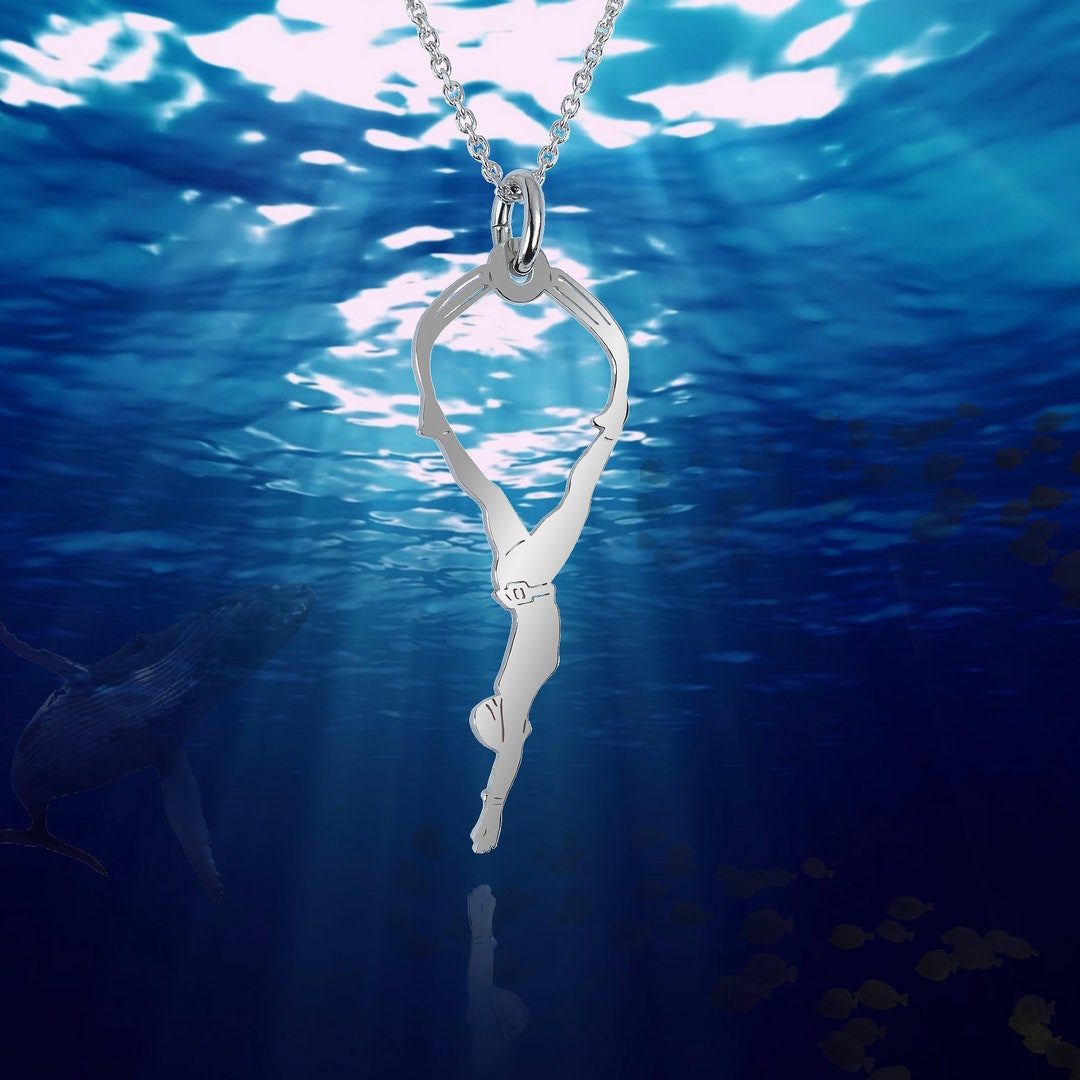 Freediver Necklace: Sterling Silver Diving Pendant, Swim Coach Gift - Etsy