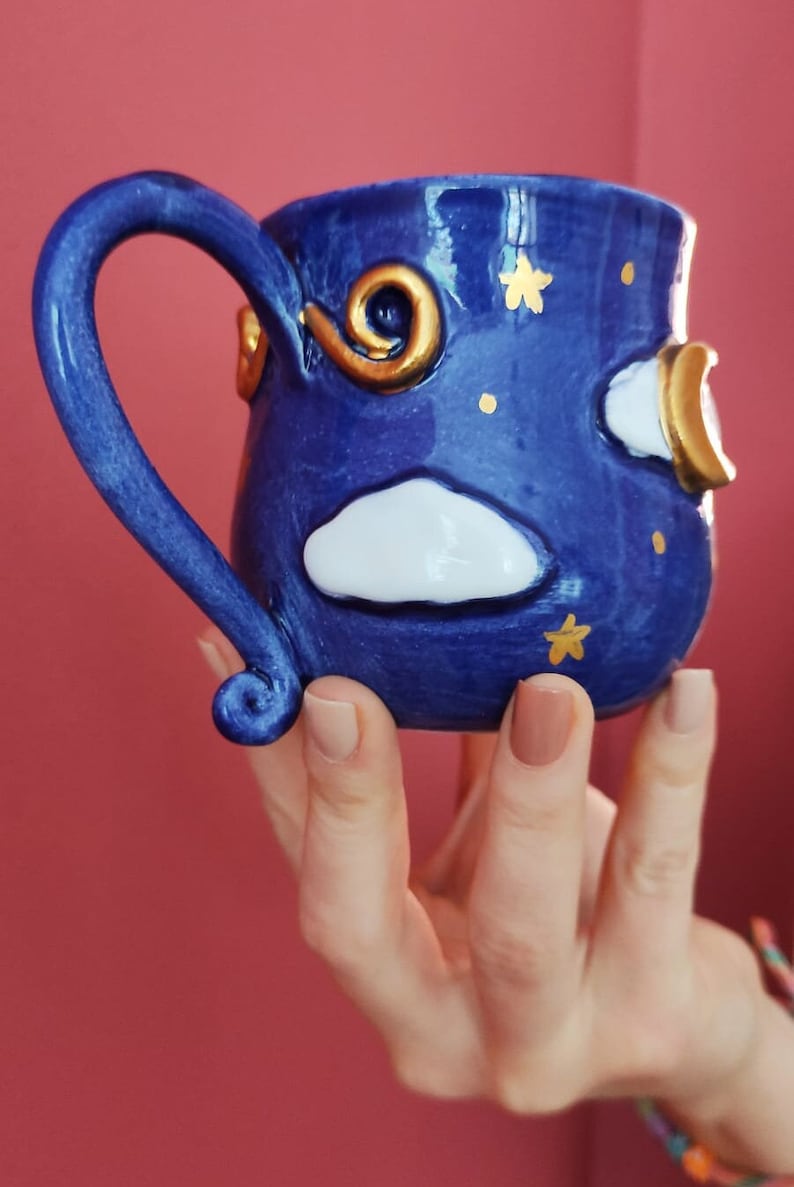 Moon Pottery Mug Ceramic Coffee Mug Gold Pottery Mugs Space - Etsy