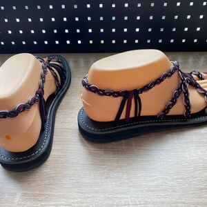 Hand-made Braided Sandals- Black and Burgundy Summer Beach Slippers ...