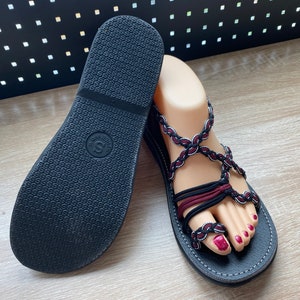 Hand-made Braided Sandals- Black and Burgundy Summer Beach Slippers ...