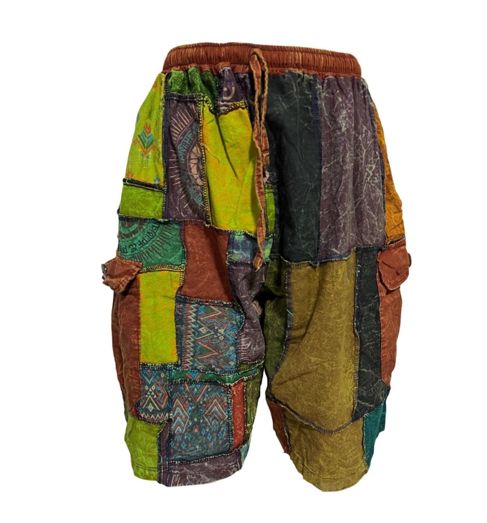 Handmade Patchwork Cotton Shorts: Boho Bohemian Yoga, Unisex - Etsy