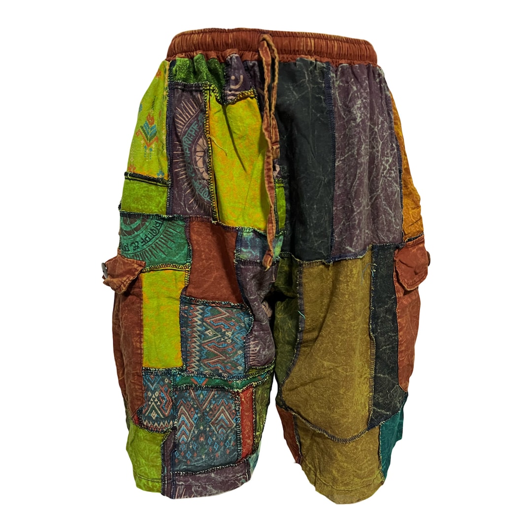 Handmade Patchwork Cotton Shorts: Boho Bohemian Yoga, Unisex - Etsy