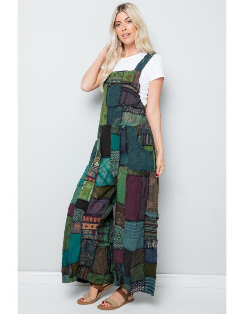 Beautiful Patchwork Jumpsuit With Wide-leg Overalls and 2 Side - Etsy