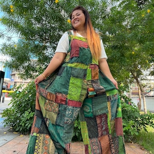 Plus Size Patchwork Cotton Overall: Handmade Wide-leg Jumpsuit Multicolors Assorted Colors. - Etsy