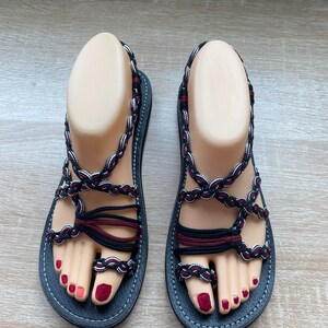 Hand-made Braided Sandals- Black and Burgundy Summer Beach Slippers ...