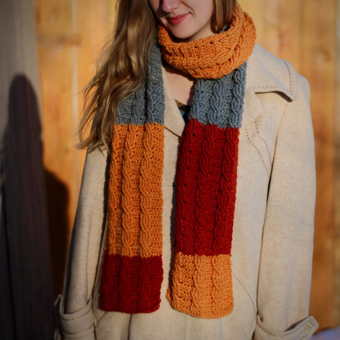 Crocheted Cable Scarf Pattern - Crochet Cabled Long Scarf PDF - Fall ...