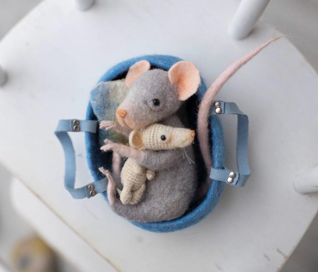 Needle Felted Grey Rat With Blanket Carrier: Miniature Animal Set - Etsy