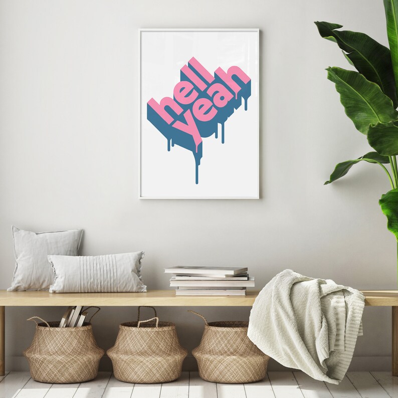 Hell Yeah Poster in Pink and Blue - Etsy UK
