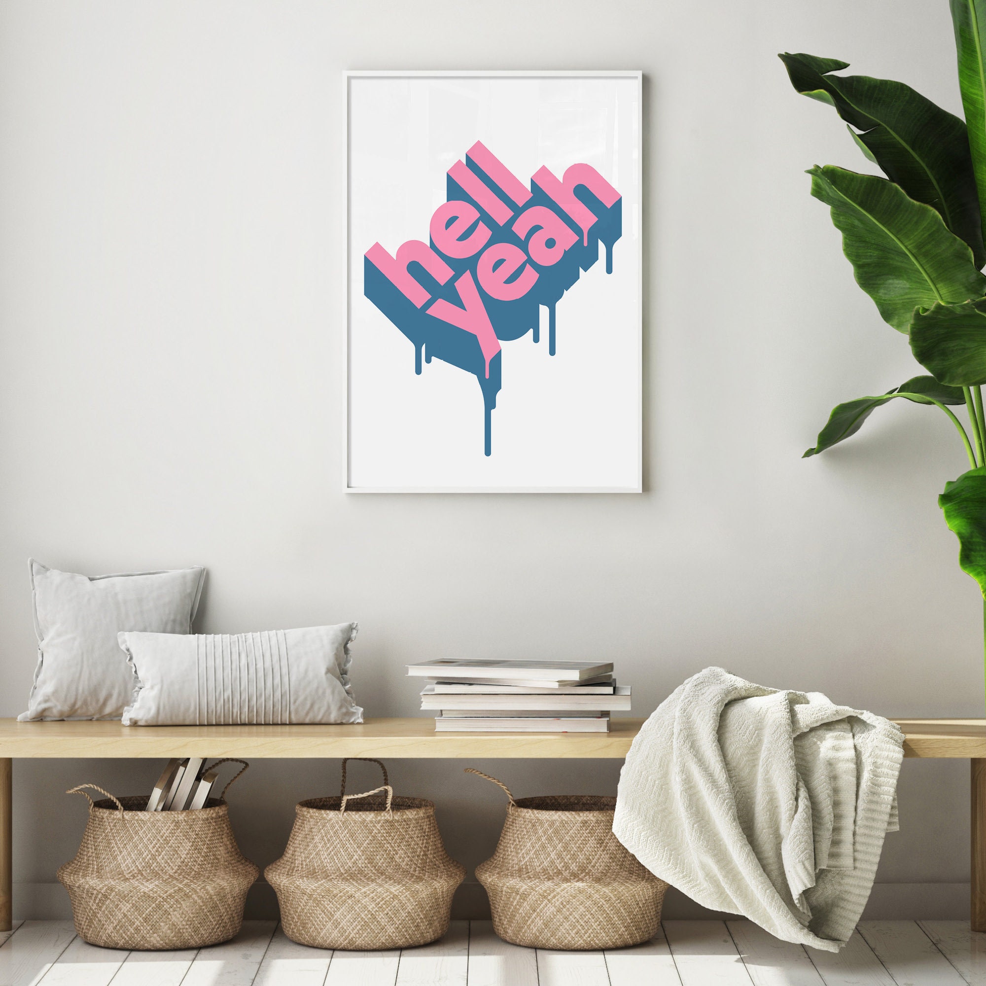 Hell Yeah Poster in Pink and Blue - Etsy UK