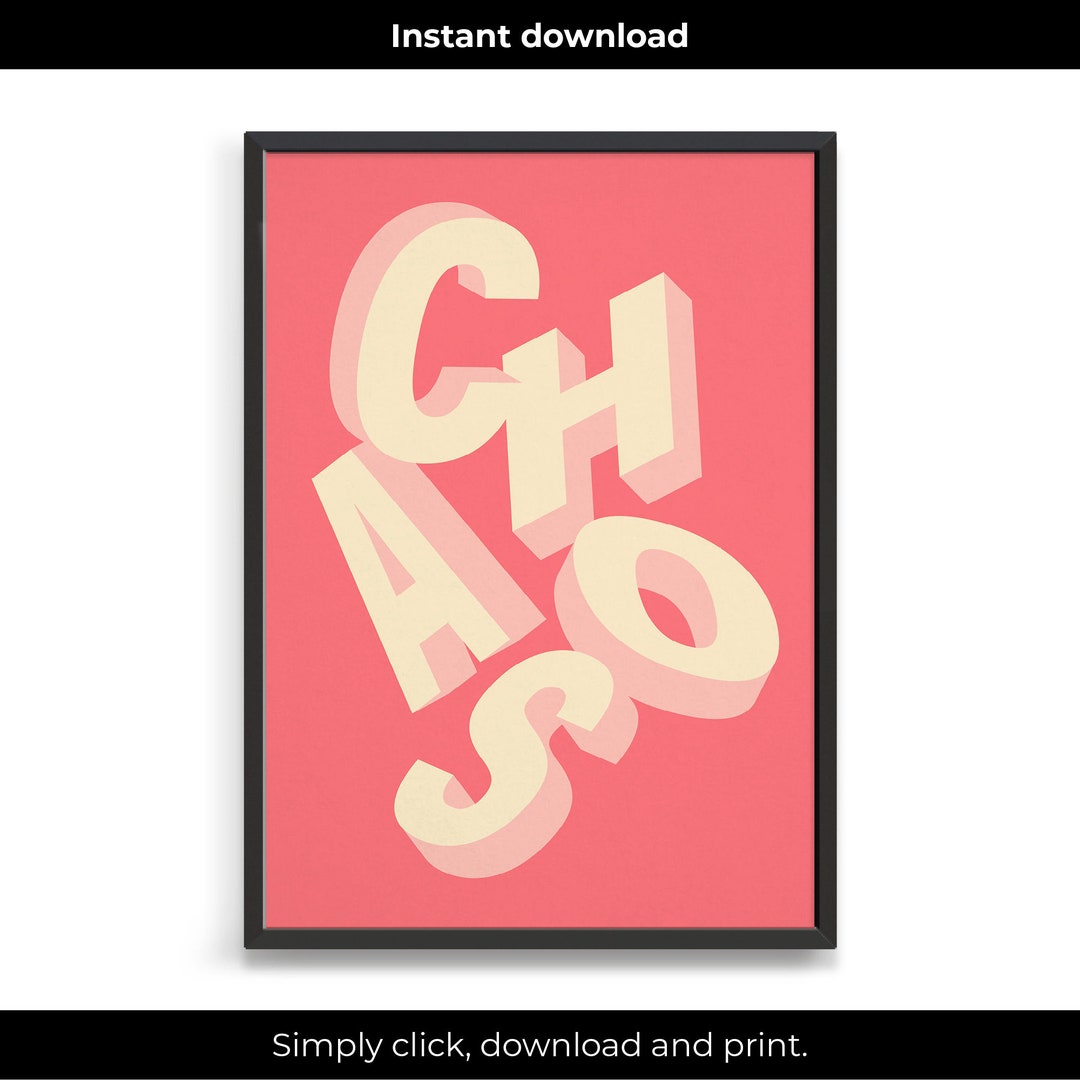Pink Chaos Typographic Poster | Printable Modern Wall Art - Etsy