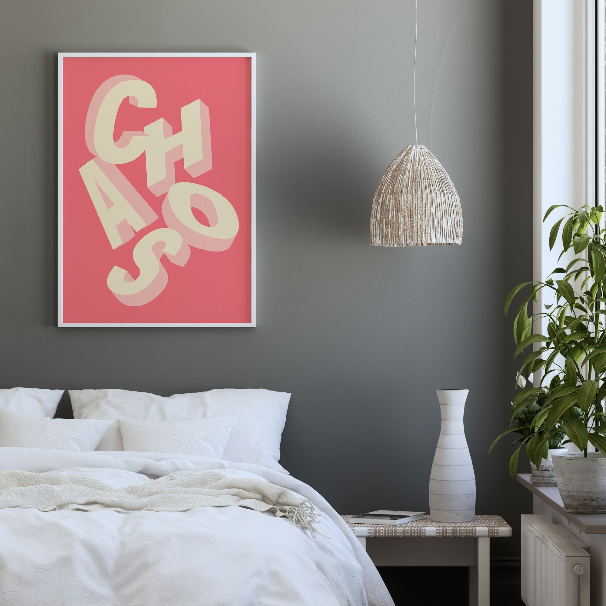 Chaos Typography Print Budget-friendly Modern Wall Art Pink and Beige ...