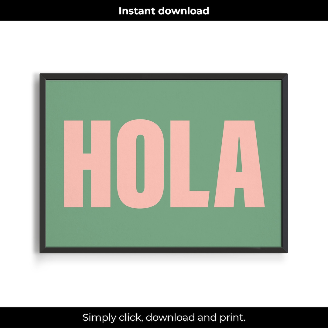 Hola Printable Wall Poster Green and Pink - Etsy