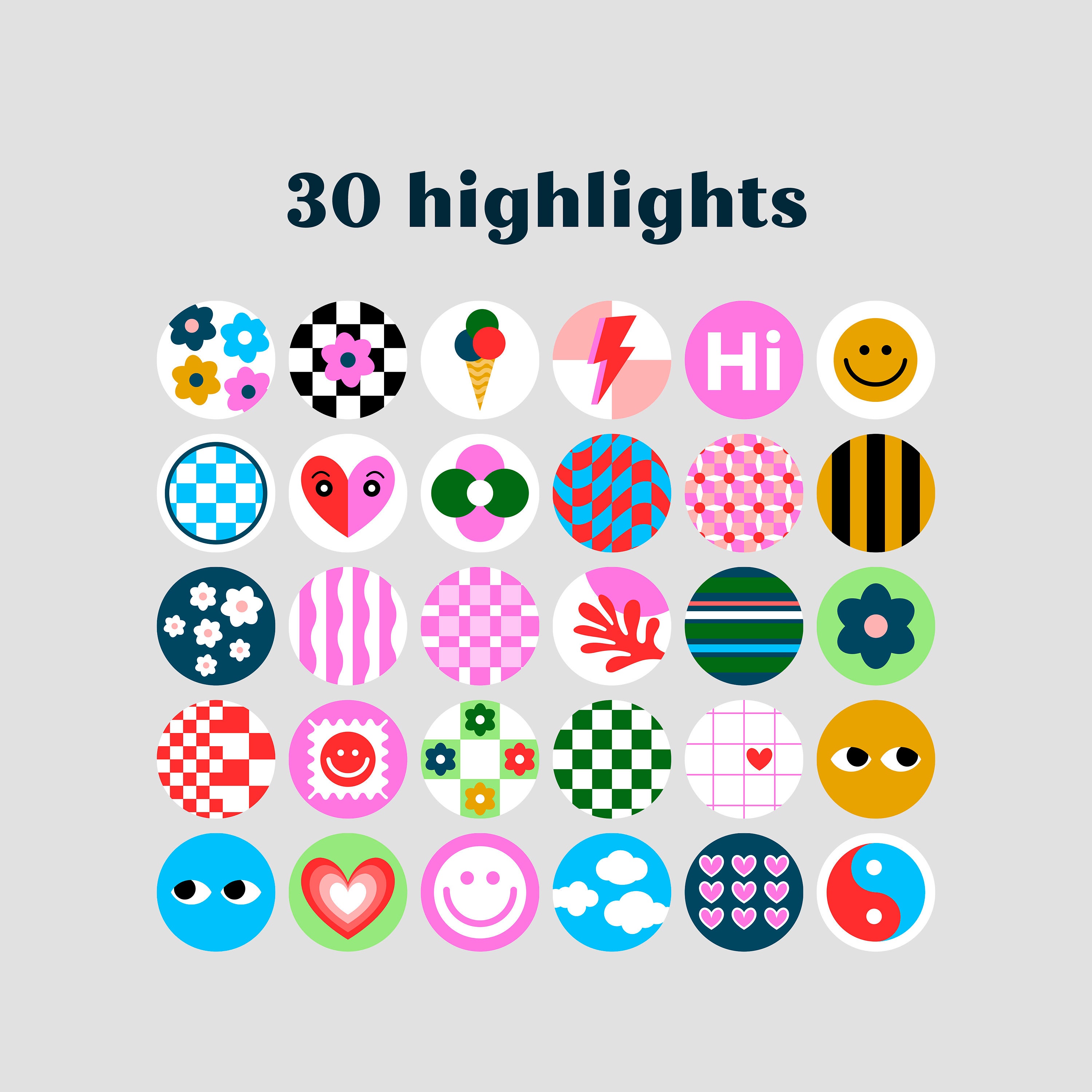 Colorful Instagram Highlight Covers, Punch Needle Style, Checkered ...