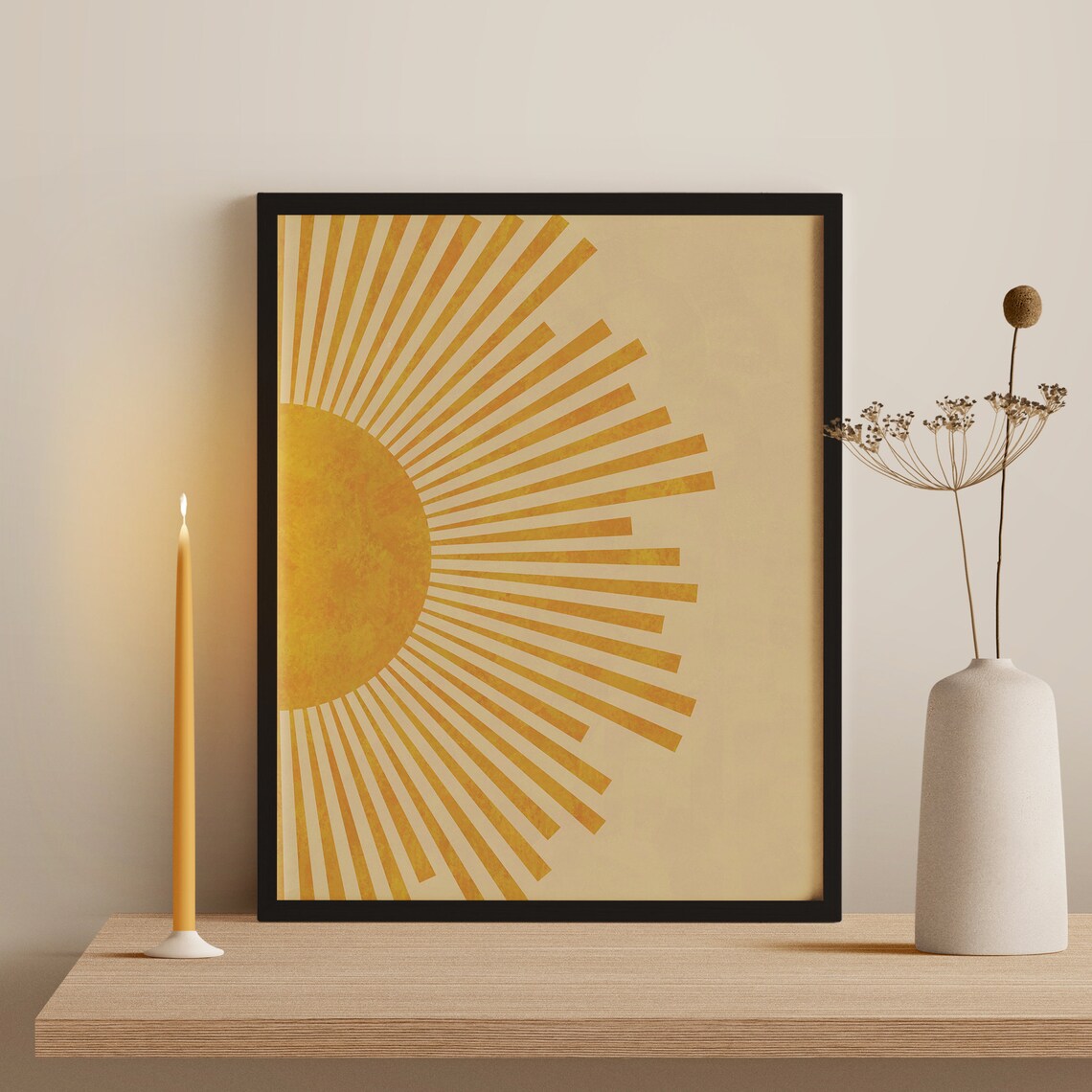Boho Sun Print Yellow Sun Poster Mid Century Modern | Etsy