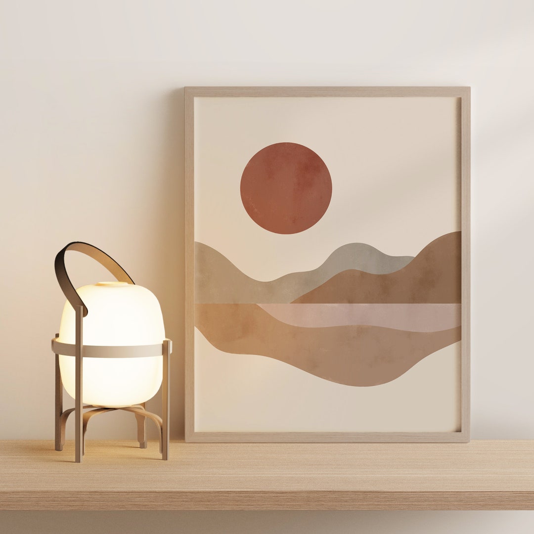 Boho Landscape Print, Boho Poster, Mountain Painting, Earth Tones Art ...