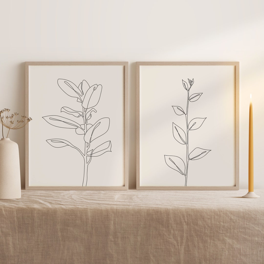 Botanical Line Art Print Set of 2, Minimal Line Drawing Wall Art ...