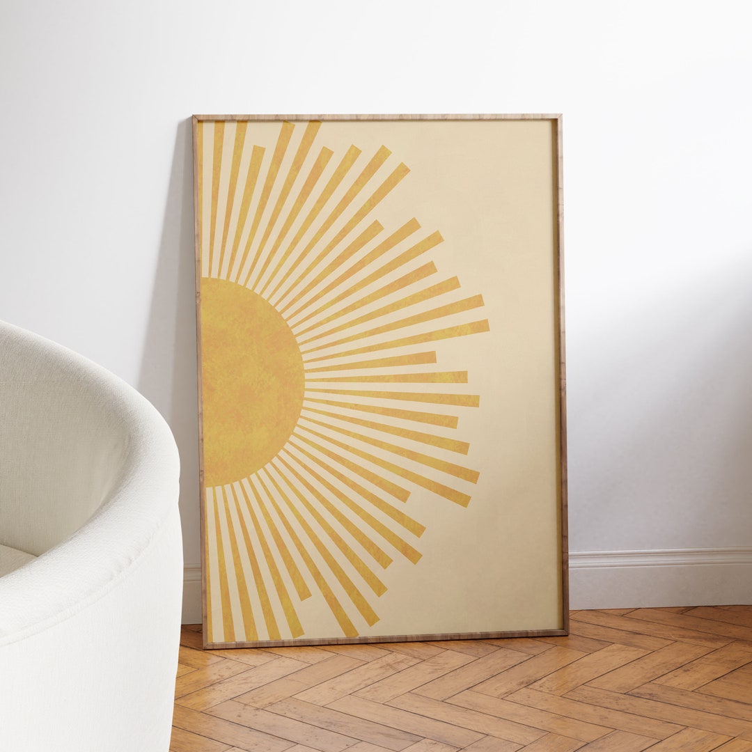 Boho Sun Print, Yellow Sun Poster, Mid Century Modern Printable Art ...
