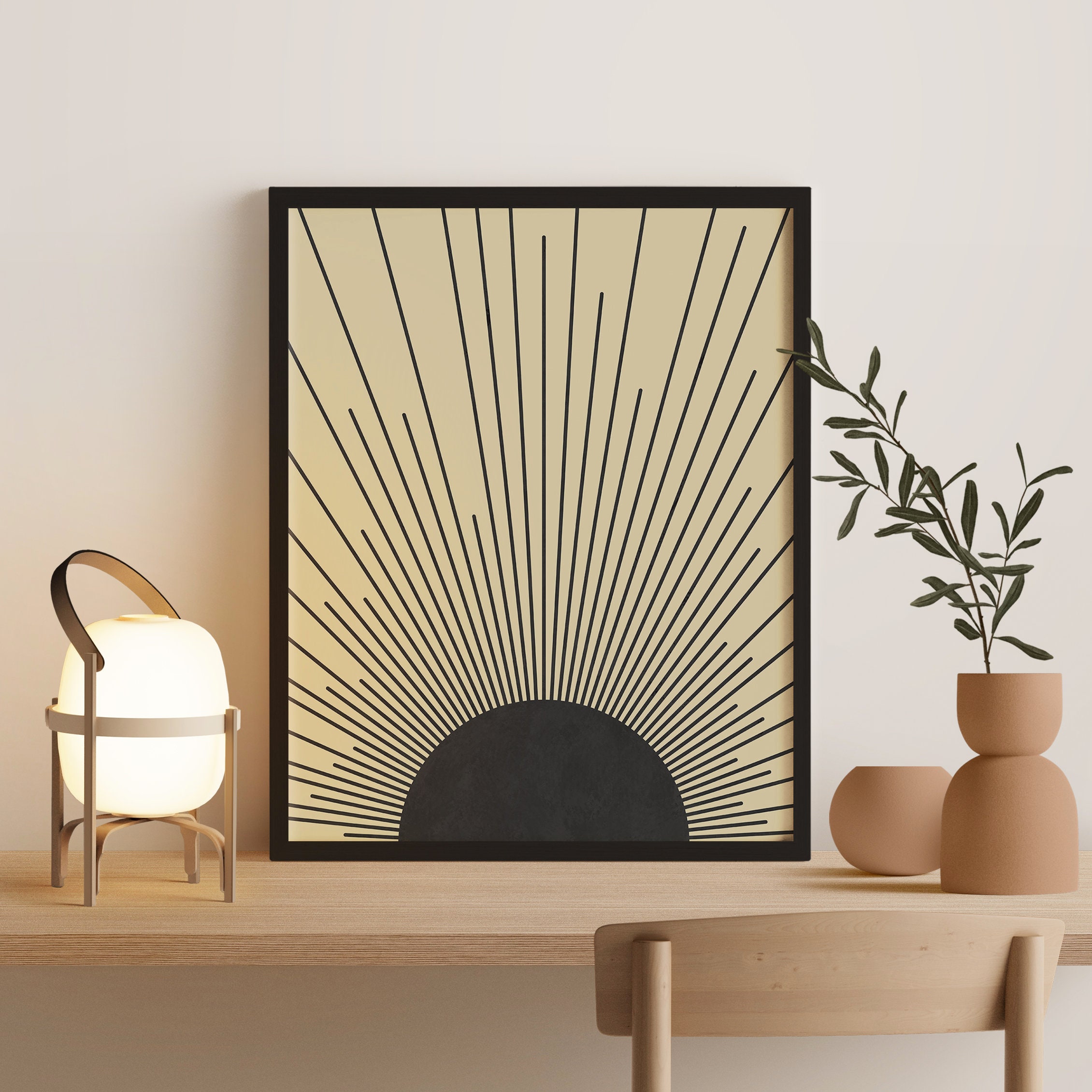 Modern Sun Print, Black White Sun, Mid Century Art, Minimalist Abstract ...