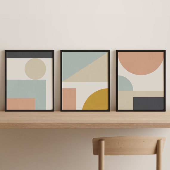 Geometric Art Print Set of 3 Geometric Wall Art Geometric | Etsy
