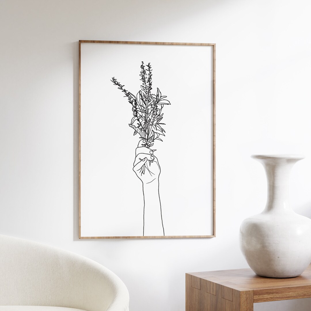 Line Art Hand Print, Line Drawing Print, Botanical Print, A Handful of ...
