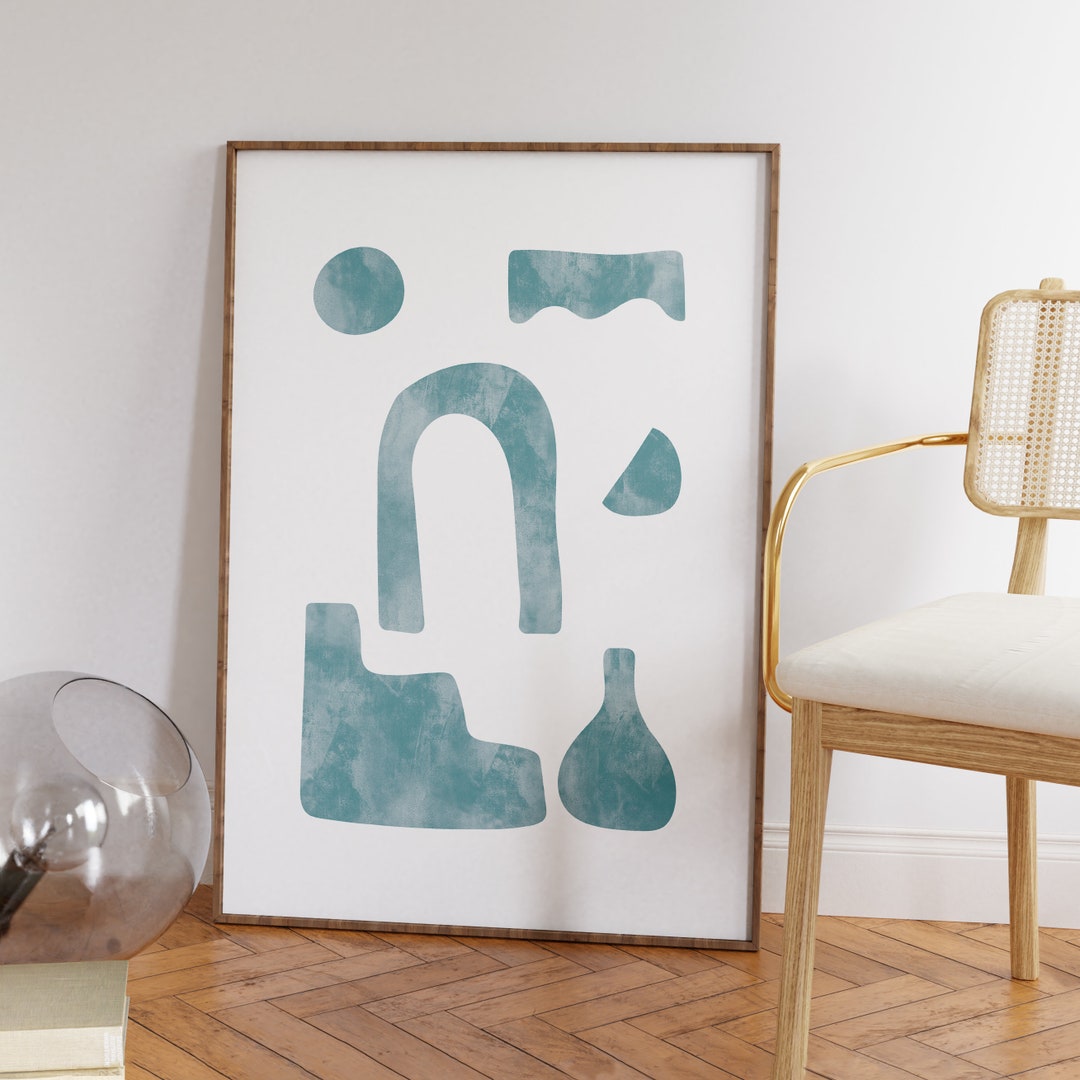 Boho Blue Abstract Art, Abstract Shapes Art, Boho Decor, Blue Wall Art ...