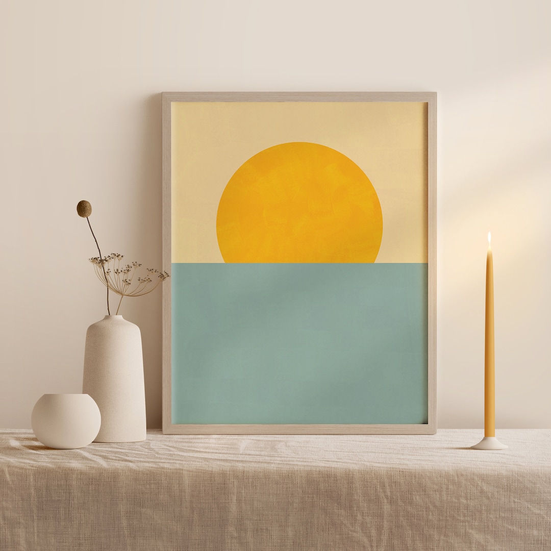 Abstract Sun Print, Minimalist Sun Wall Art, Blue and Yellow Modern Art ...